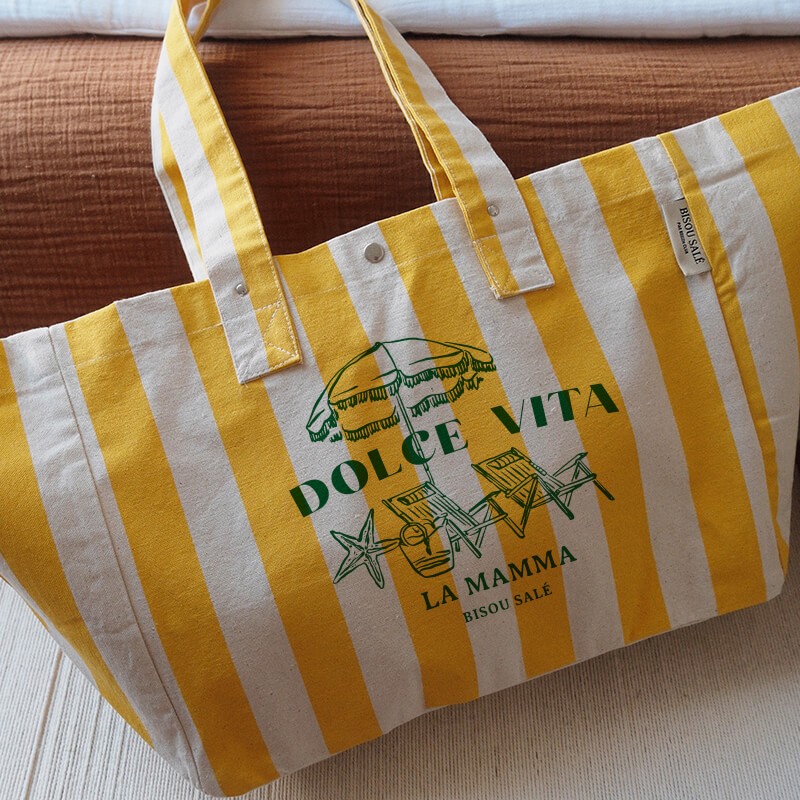 Grand cabas rayé Dolce vita - Personnalisable